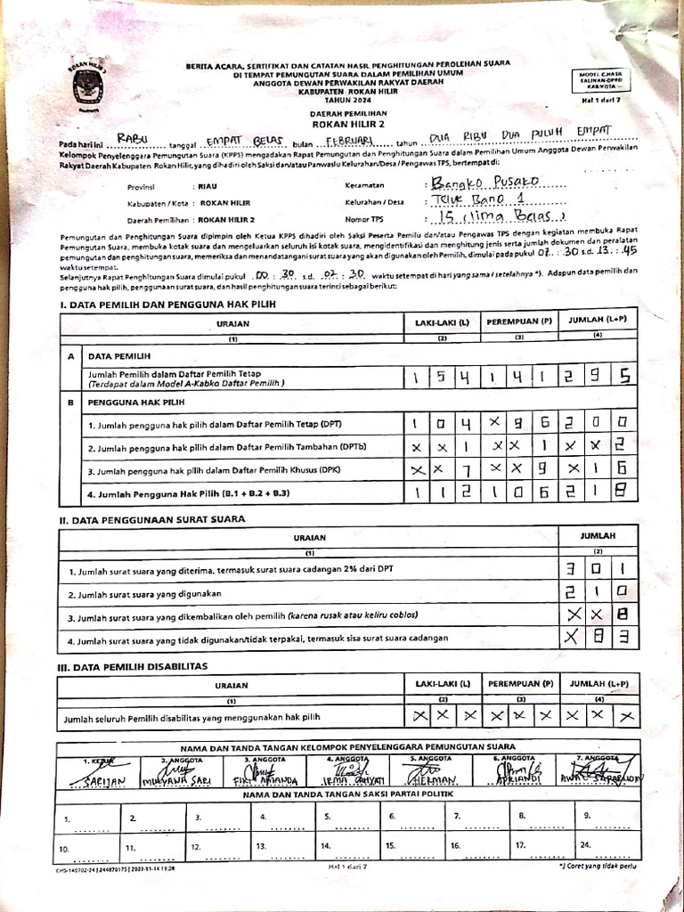 Formulir C Hasil Salinan DPRD Kab - Kota 15 | PDF
