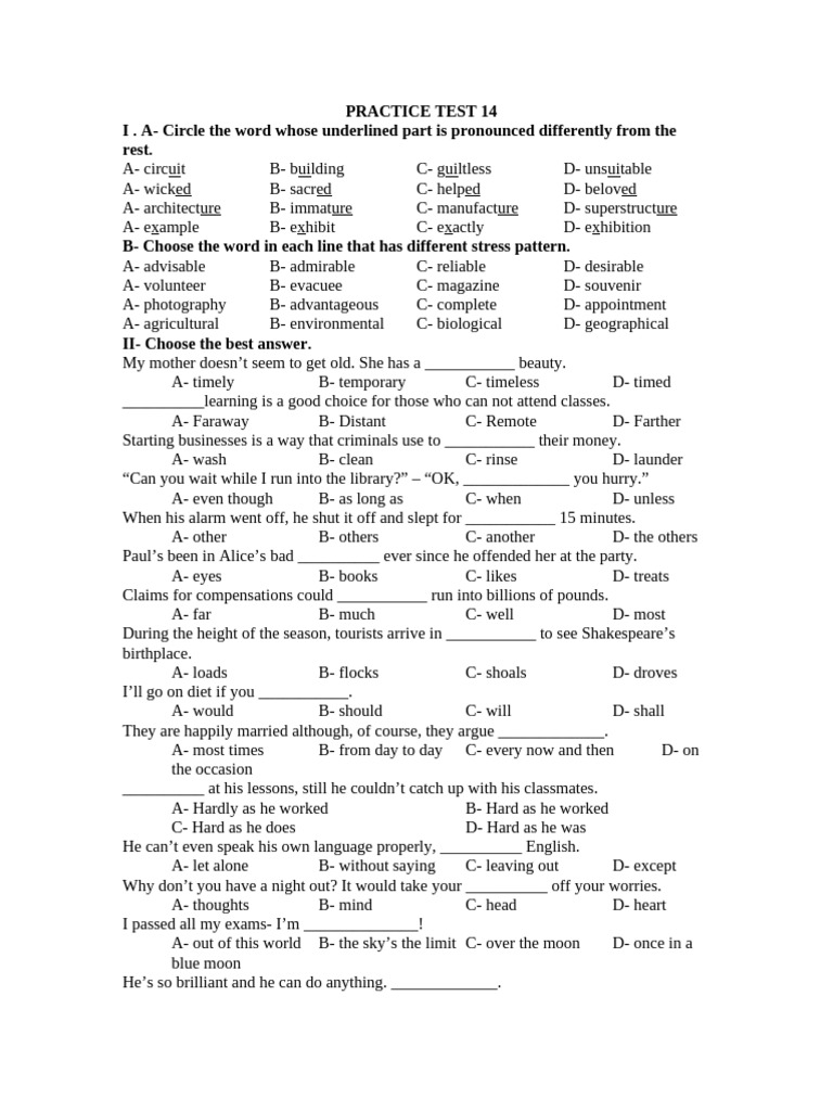 Practice Test 14 Pdf
