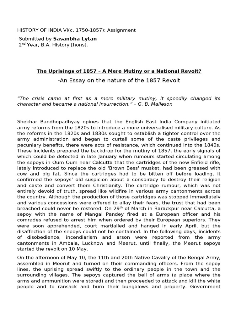 Nature of The 1857 Uprising | PDF | Indian Rebellion Of 1857 | Rebellions