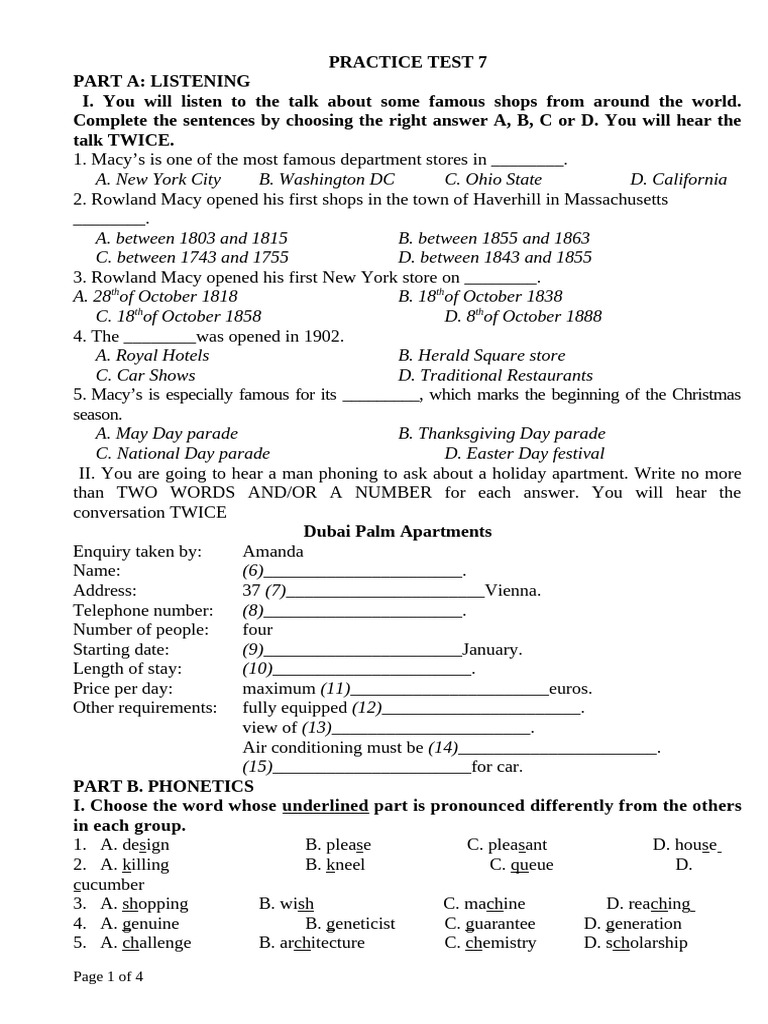 Practice Test 7 | PDF