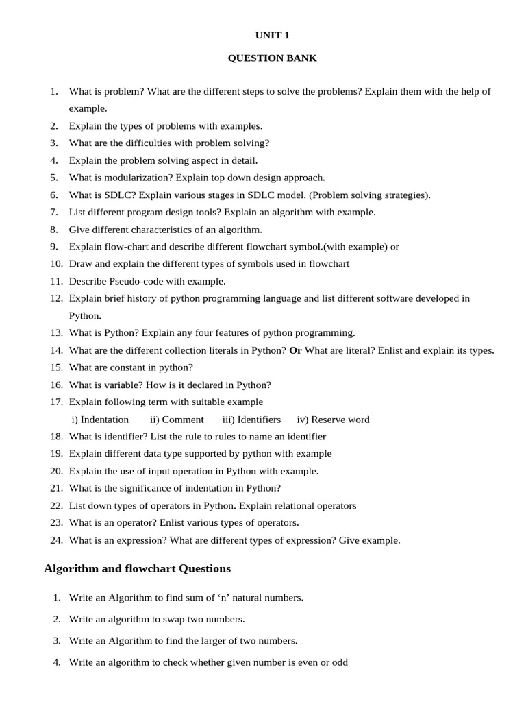 PPS - UNIT 1 - Question Bank | PDF