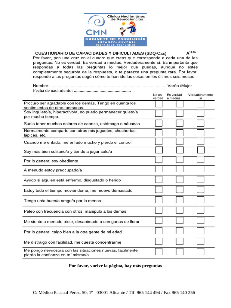 SDQ - Capacidades y Dificultades | PDF