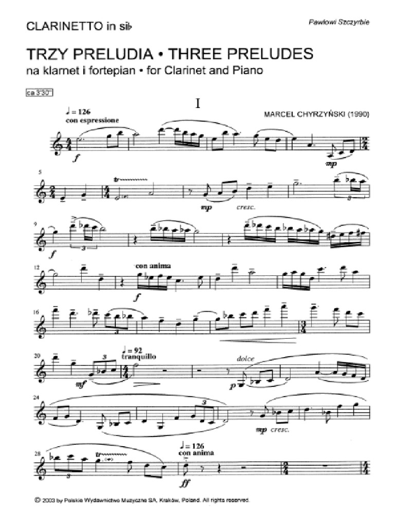 Trzy Preludia Na Klarnet I Fortepian 2 | PDF