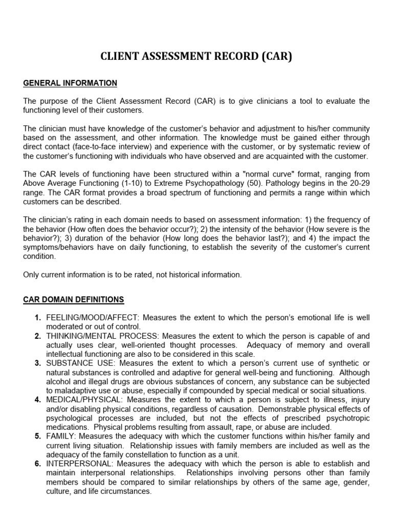 CAR Scoring | PDF