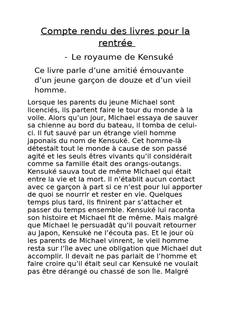 Le Royaume de Kensuké - Résumé | PDF