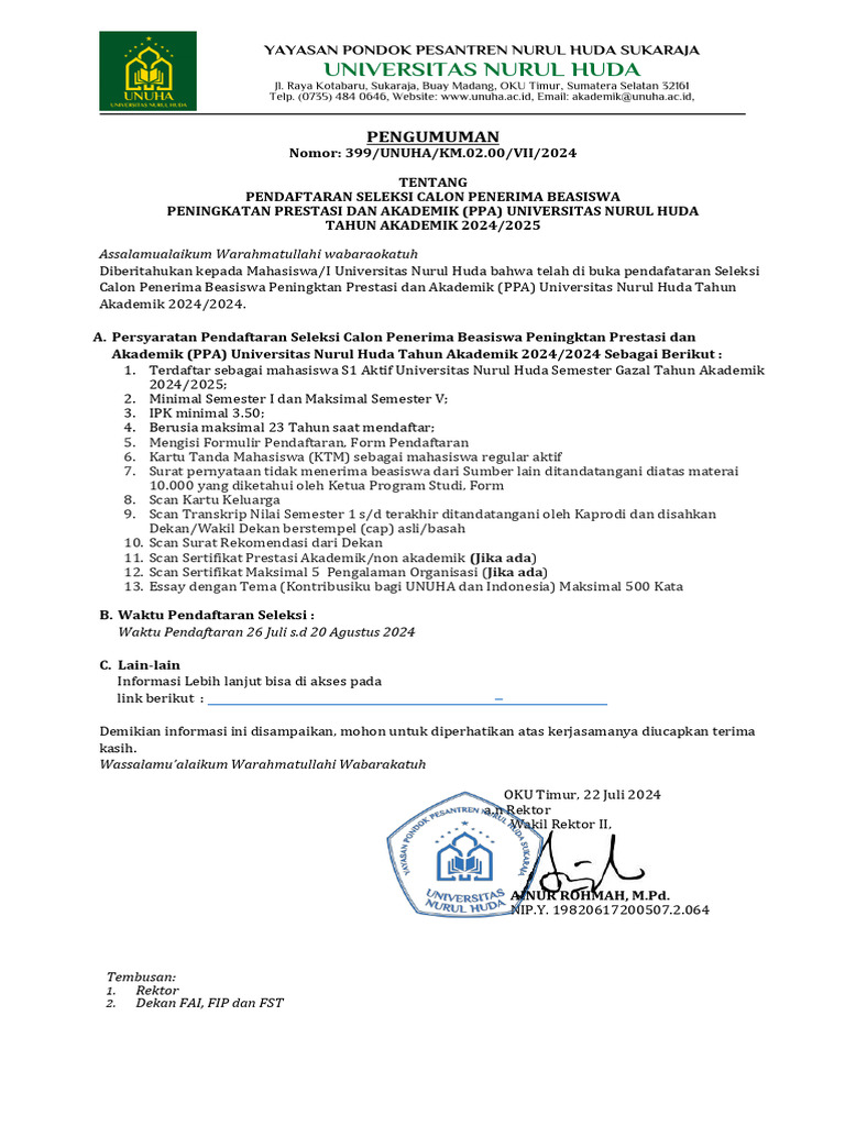 Pengumuman Pembukaan Beasiswa PPA TH 2024 | PDF