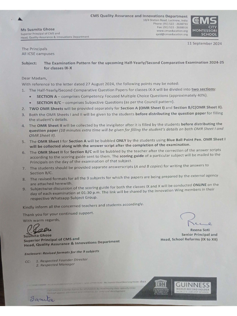 The Examination Pattern For The Upcoming Half Yearly and Second ...