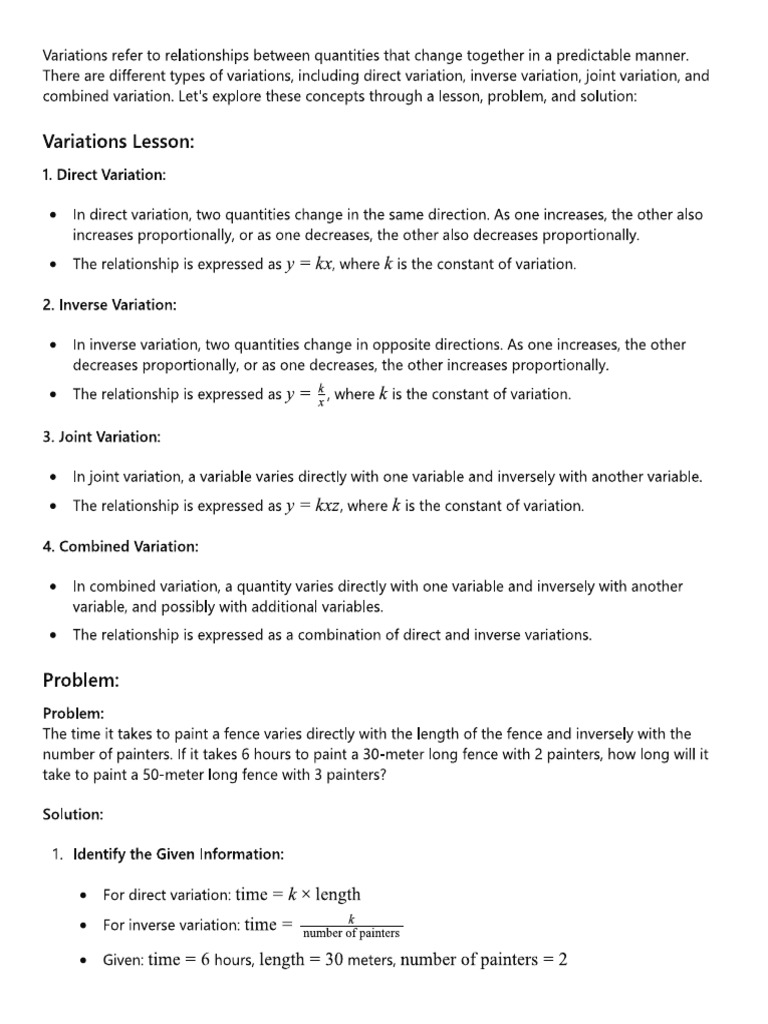 Variations Lesson, Problem and Solution | PDF