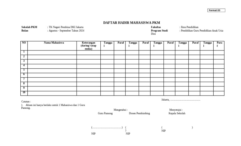 Format 03 Absen Mahasiswa | PDF