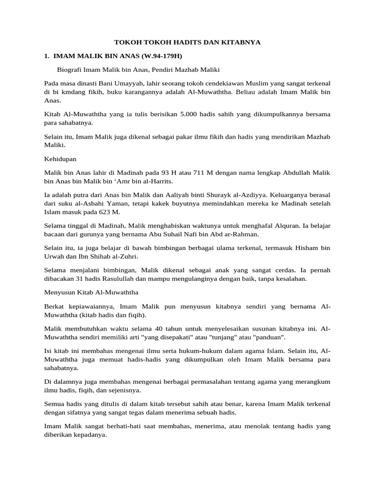 Tokoh Tokoh Hadits Dan Kitabnya | PDF