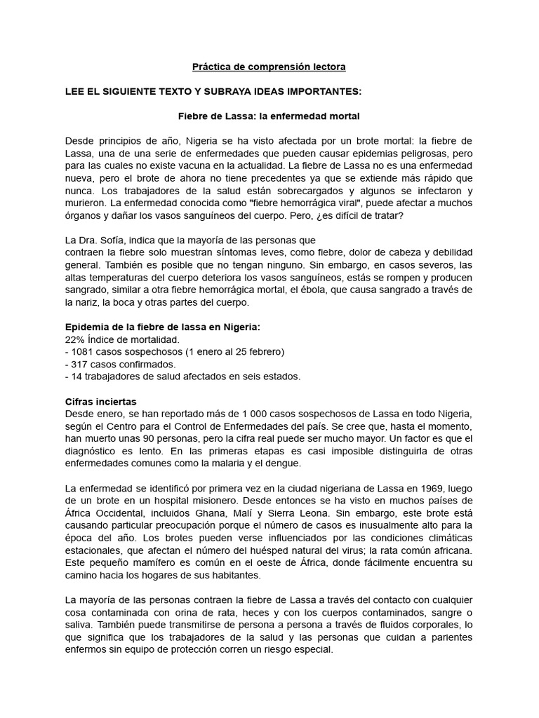 Práctica de comprensión lectora | PDF
