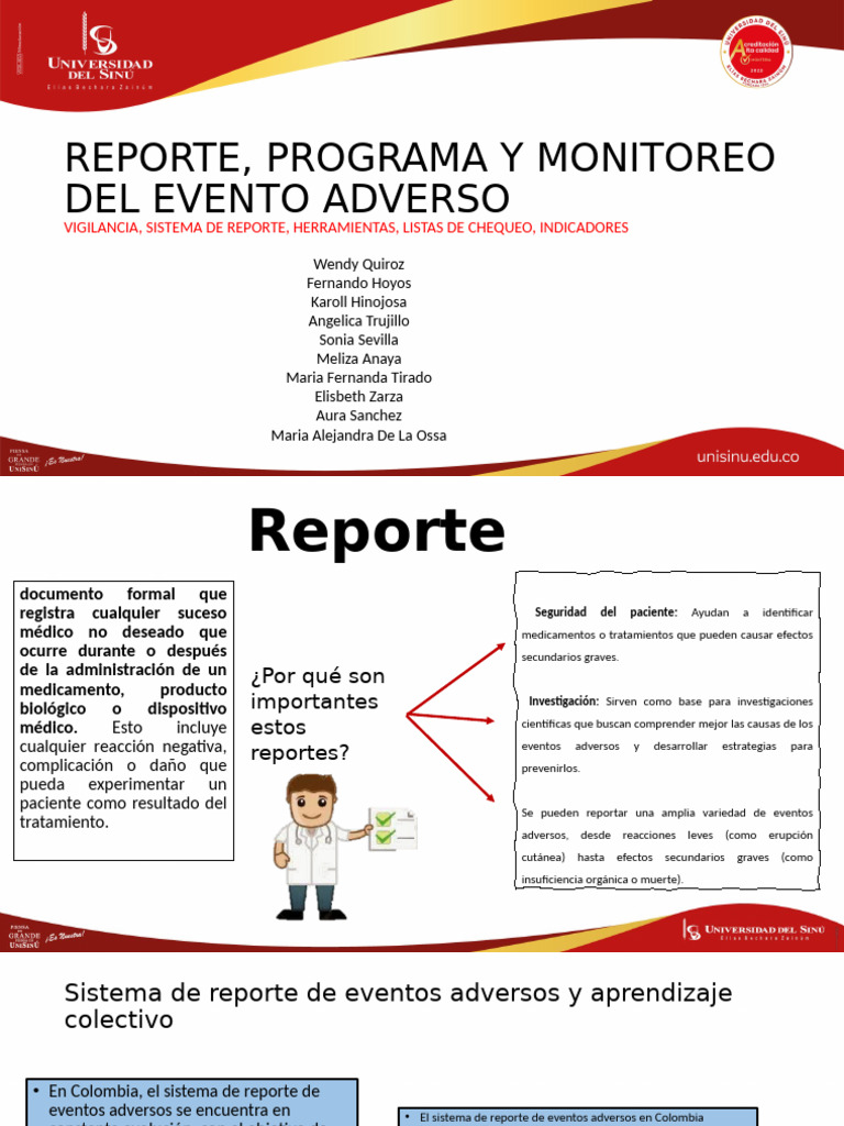 Reporte de Evento Adverso, Herramientas, Listas de Chequeo, Indicadores, Vigilancia | PDF ...