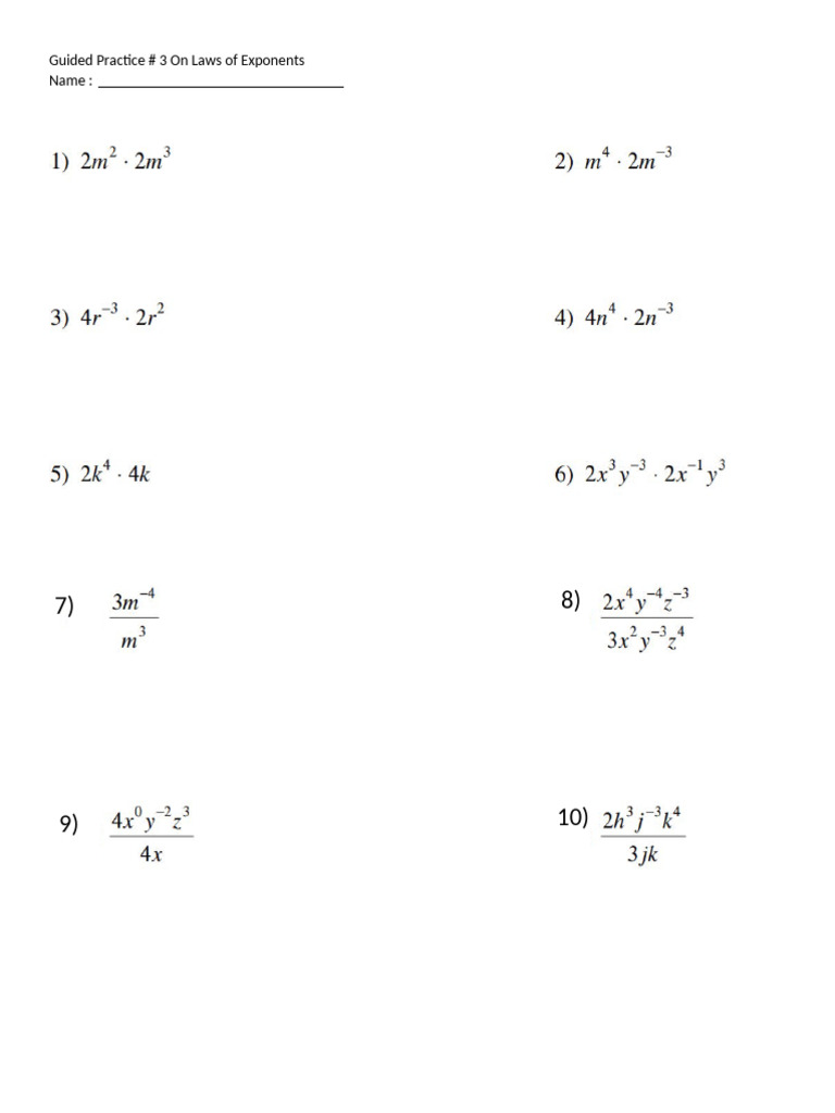 Guided Practic #3 On Laws of Exponents | PDF