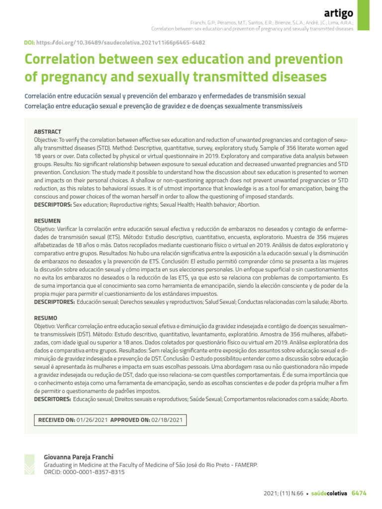 2021 Correlation Between Sex Education And Prevention Pdf Sex Education Birth Control