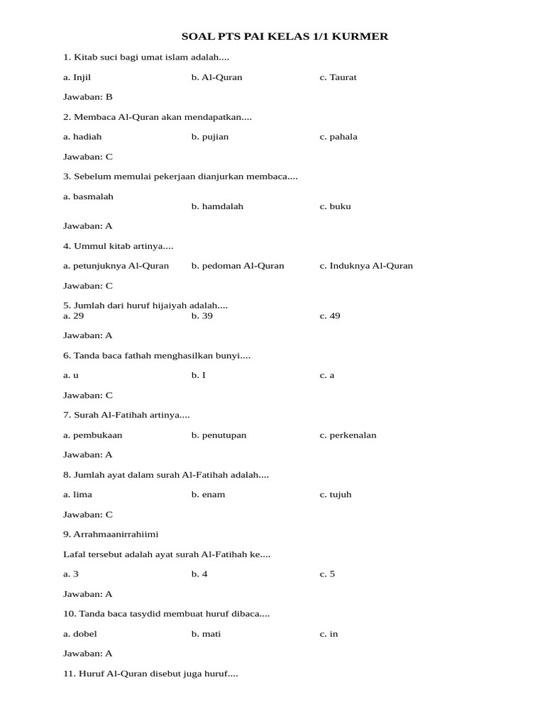 Soal PTS Pai Kurmer | PDF