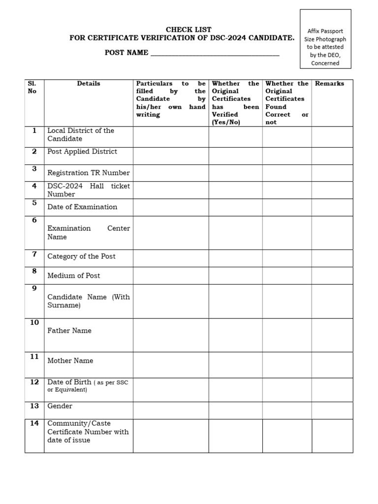 Checklist Certificate Verification DSC-2024 | PDF