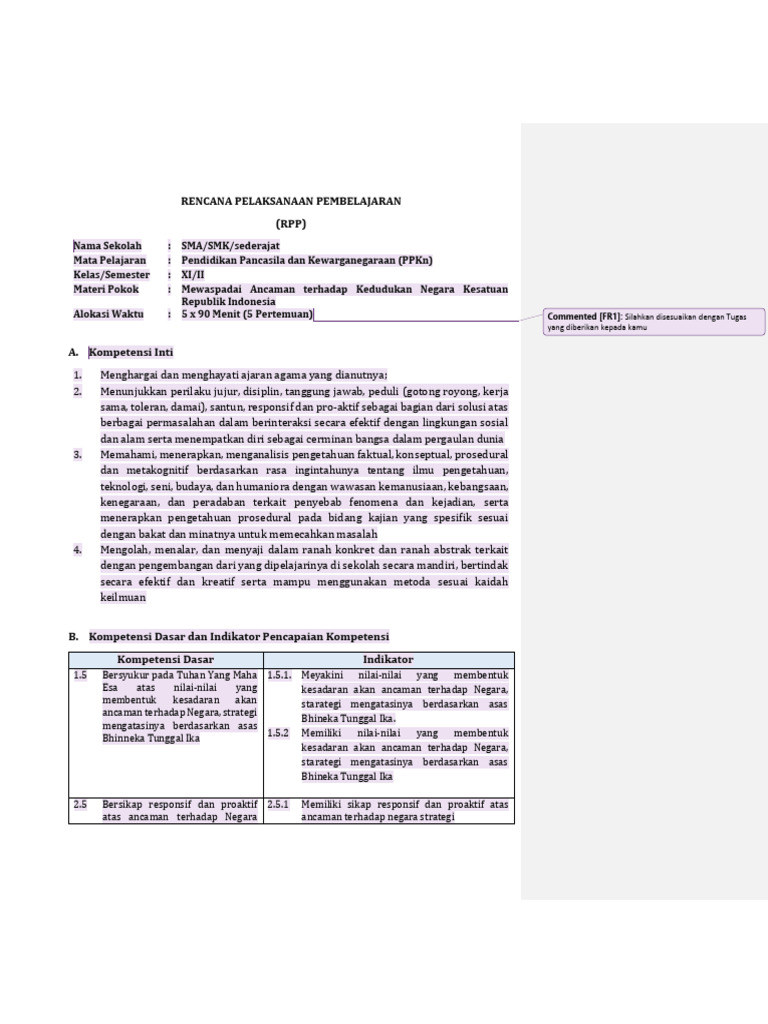 RPP Format 13 Komponen - Contoh | PDF