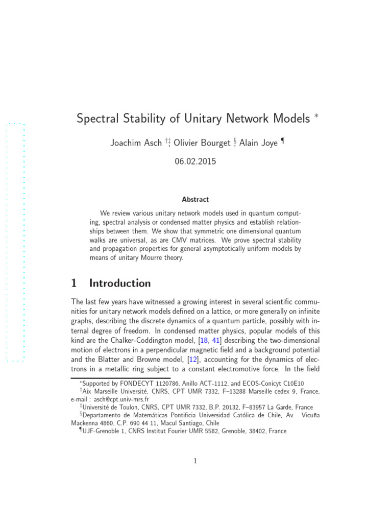 Spectral Stability of Unitary Network Models: Joachim Asch, Olivier ...