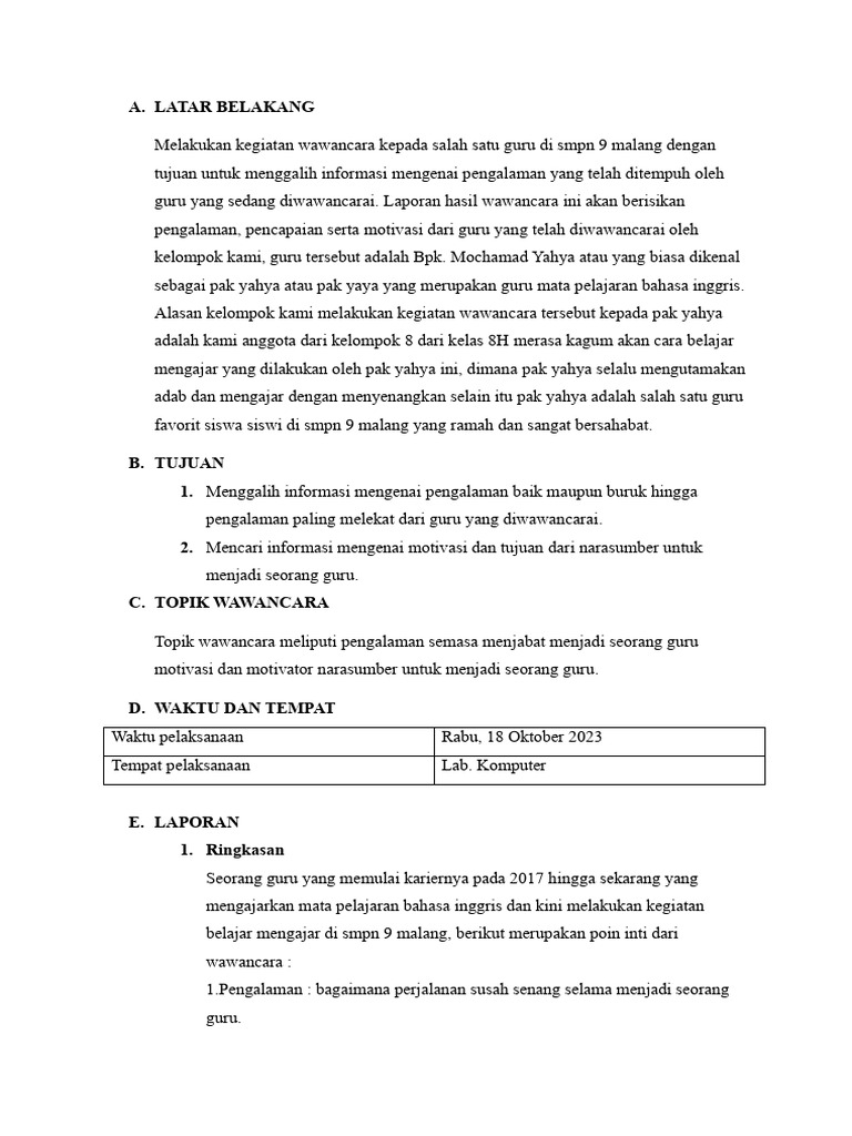 LAPORAN HASIL WAWANCARA | PDF
