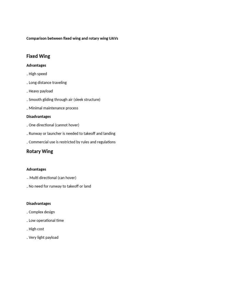 1.3.b -Comparison Between Fixed Wing and Rotary Wing UAVs | PDF