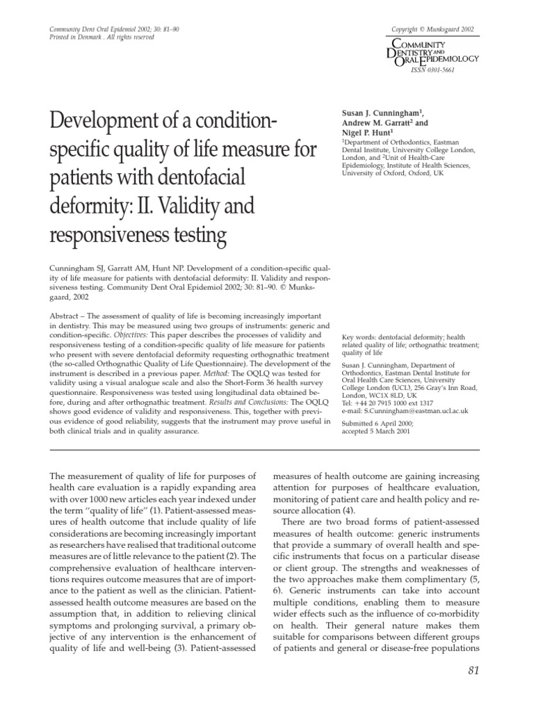 Comm Dent Oral Epid - 2002 - Cunningham - Development of a condition‐specific quality of life ...