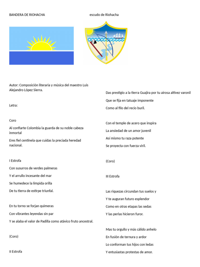 Bandera Himno de Riohacha Escudo | PDF