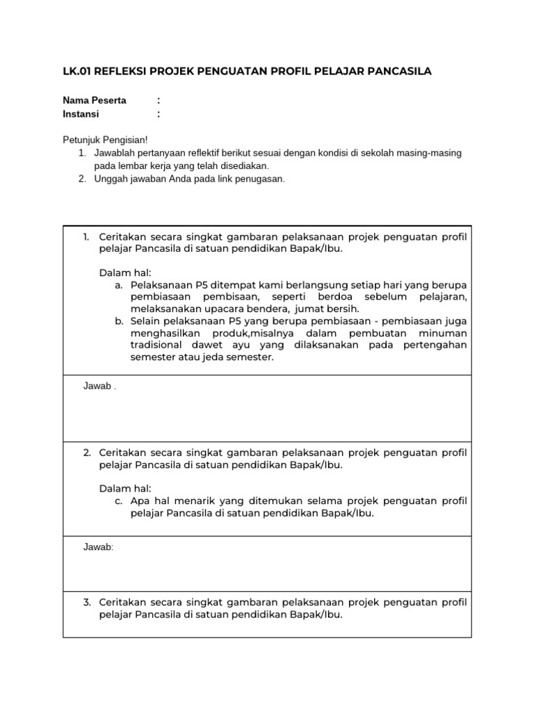 LK. B5 - 01 - Refleksi P5 | PDF