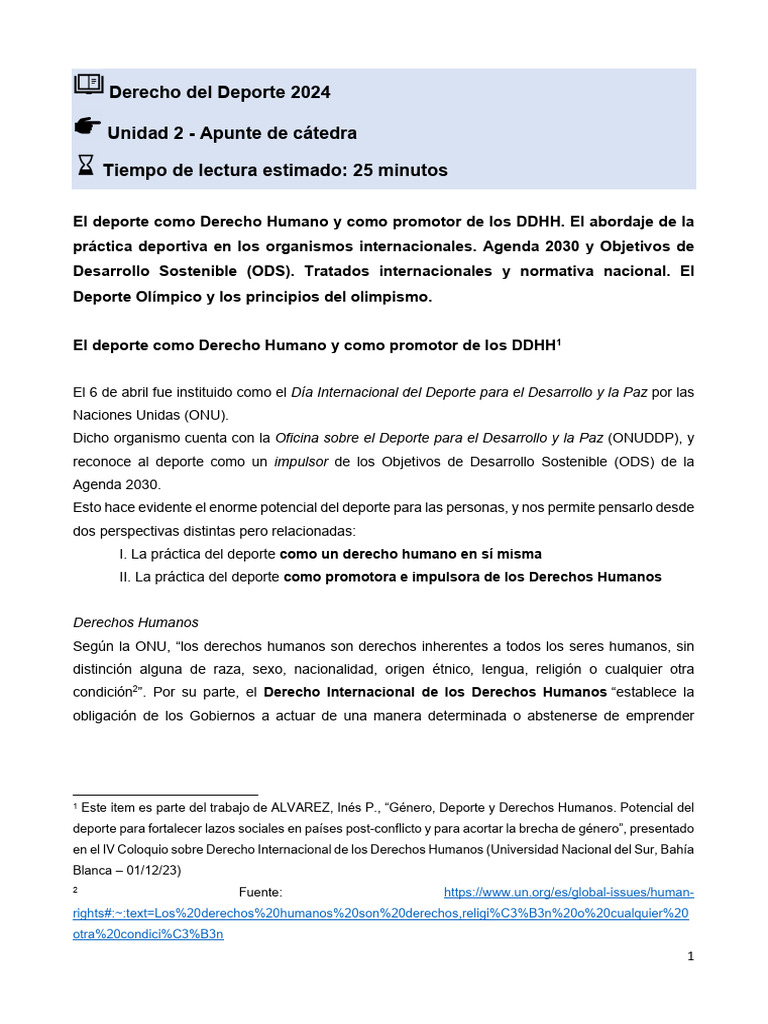 2024-Derecho Del Deporte-U2-Apunte de Catedra | PDF