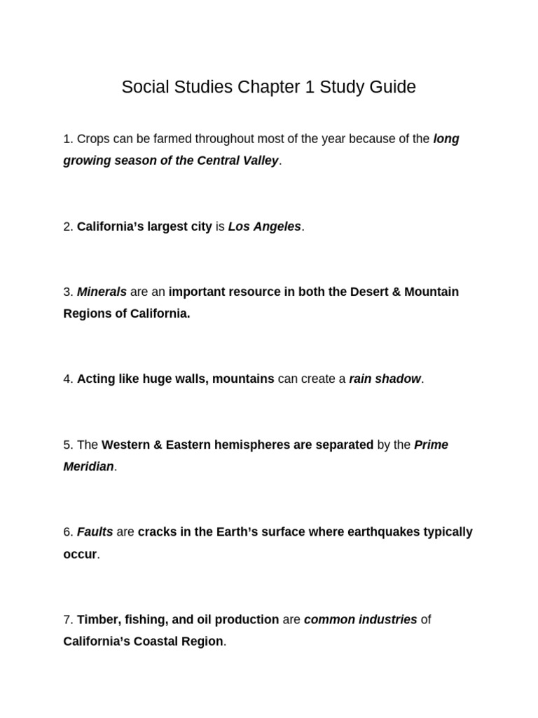 Social Studies Chapter 1 Study Guide | PDF