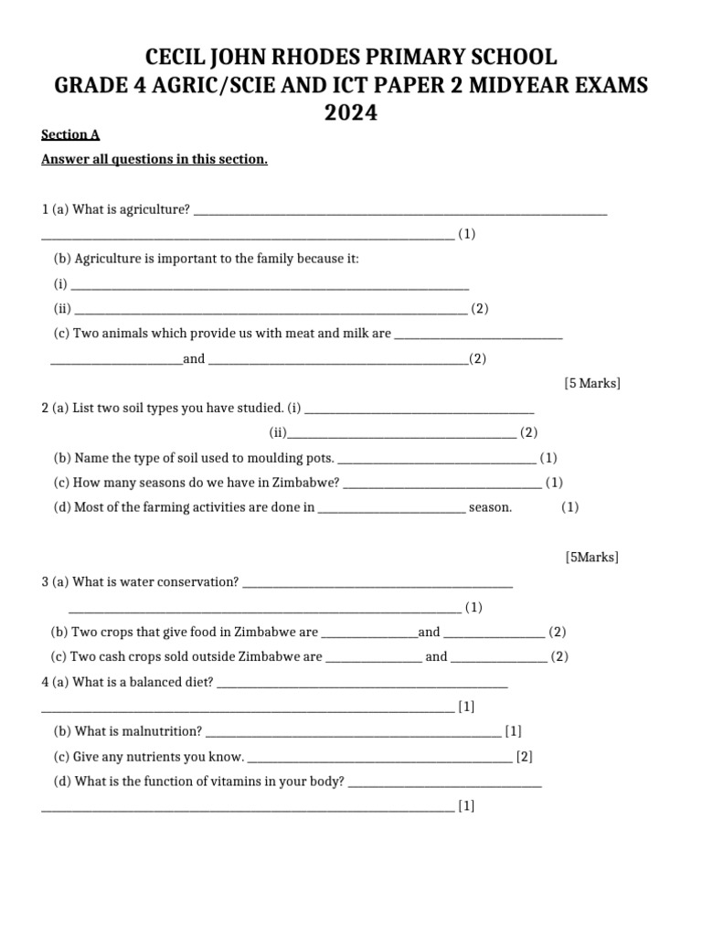 CJR Grade 4 Agric Science 2024 Midyear | PDF | Soil | Input/Output