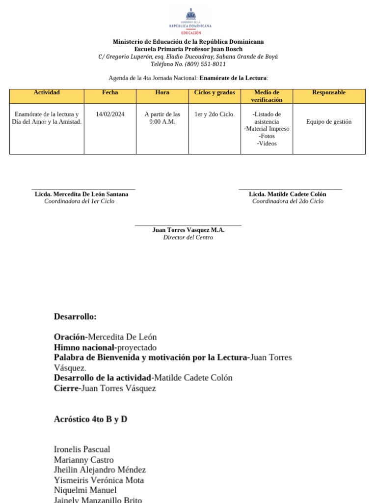 Jornada Nacional: Enamórate de la Lectura | PDF | República Dominicana