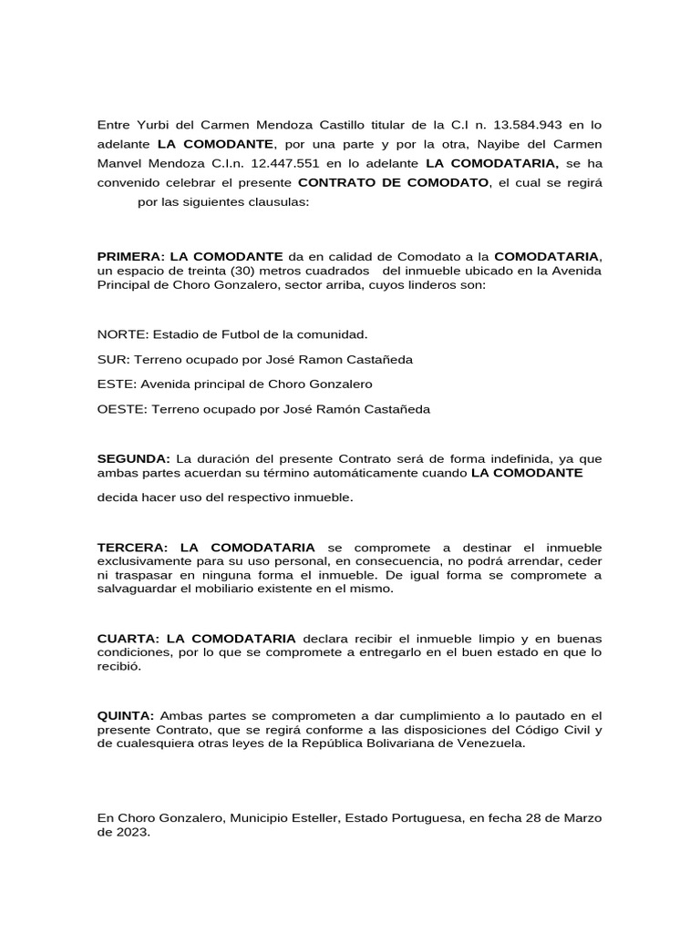 Contrato de Comodato | PDF