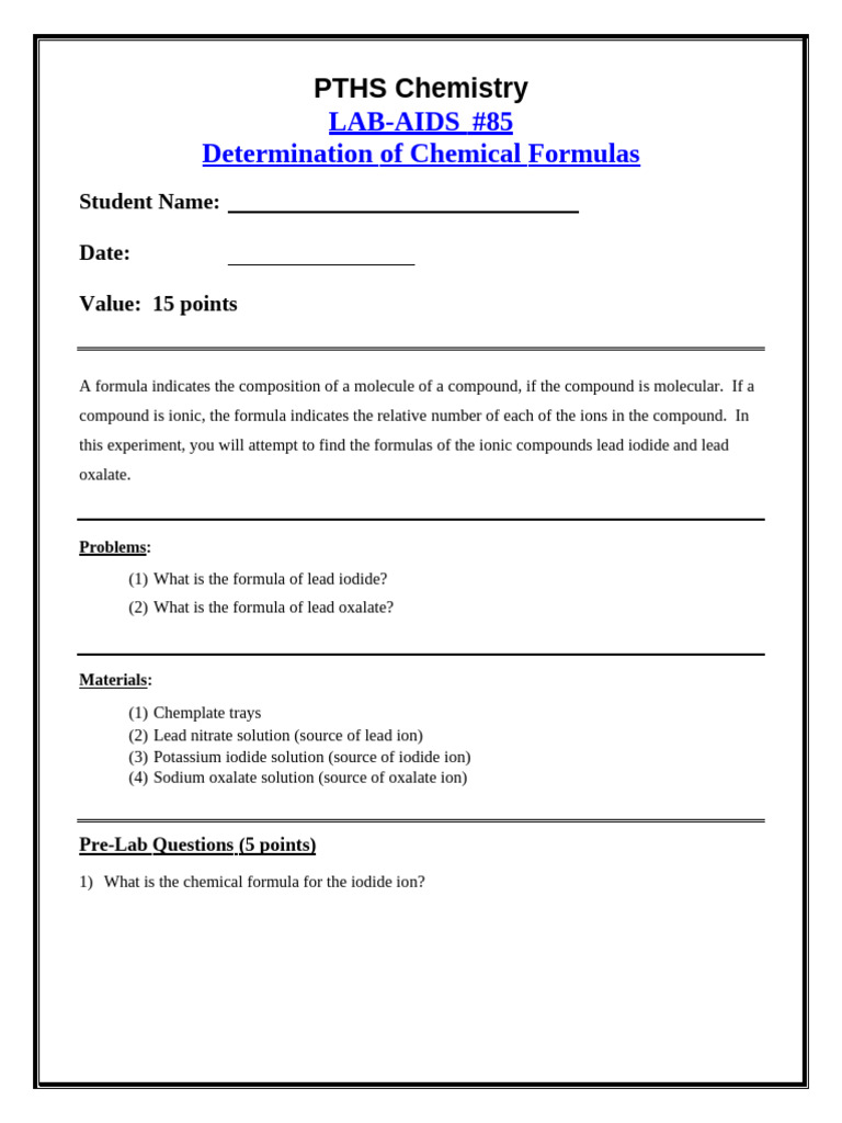 Lab On Determination of Chemical Formulas | PDF