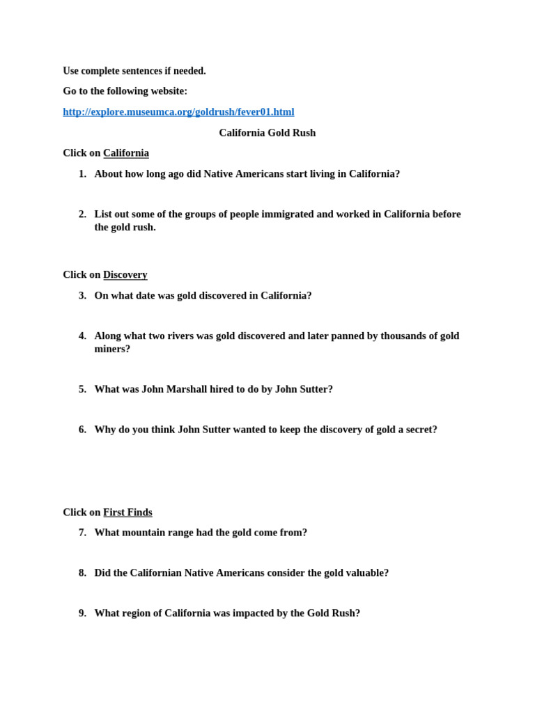 California Gold Rush WebQuest | PDF