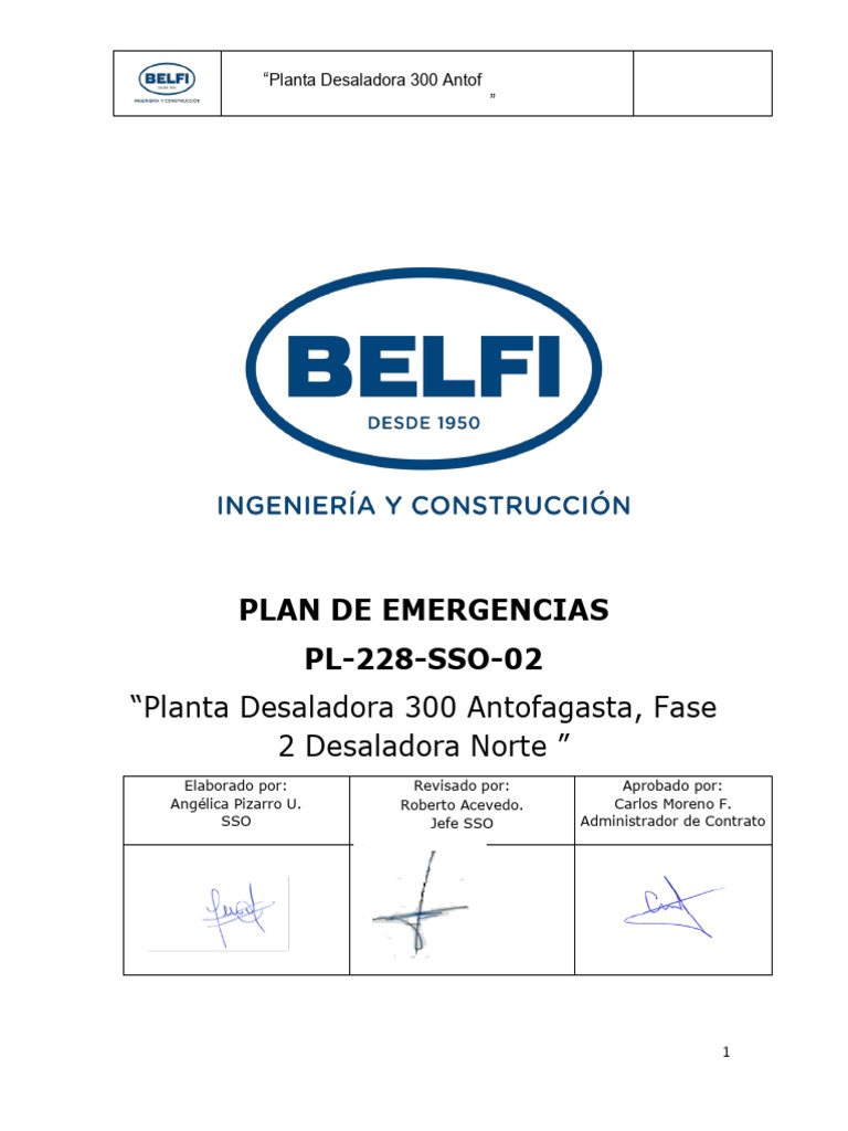 Plan de Emergencia ADASA - BELFI | PDF