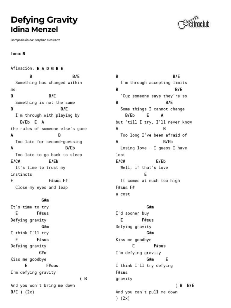 Cifra Club Idina Menzel Defying Gravity Pdf