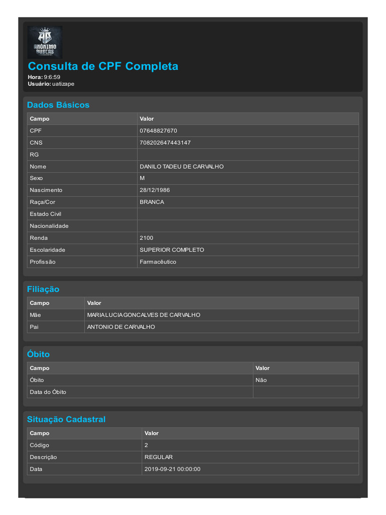Consulta CPF-07648827670 | PDF