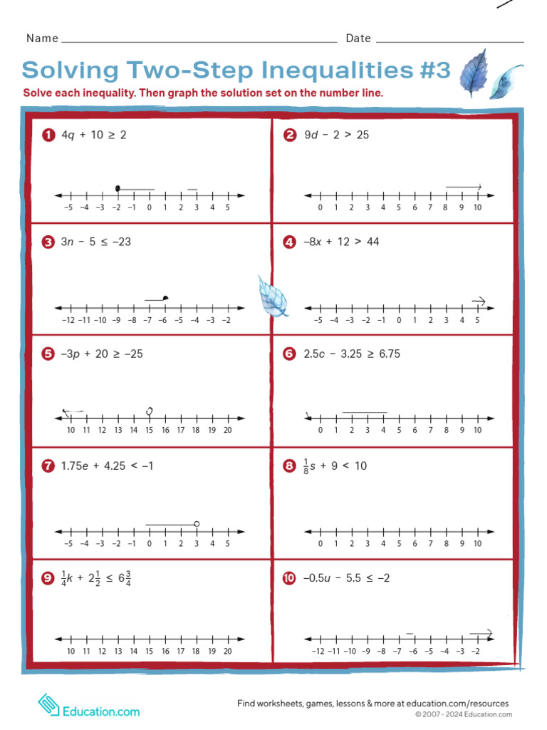 Solving Two Step Inequalities 3 | PDF