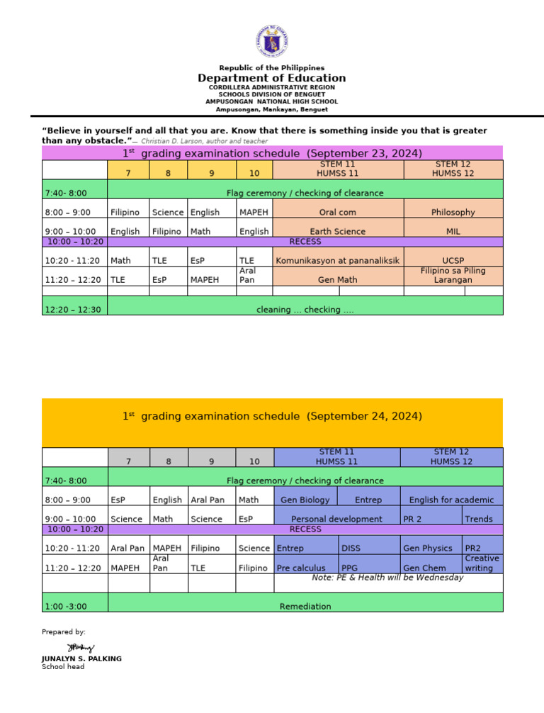 ANHS-1st-grading-Exam-sked | PDF