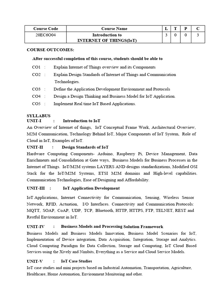 Introduction to IoT Syllabus | PDF