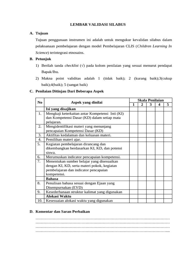 Contoh Lembar Validasi | PDF