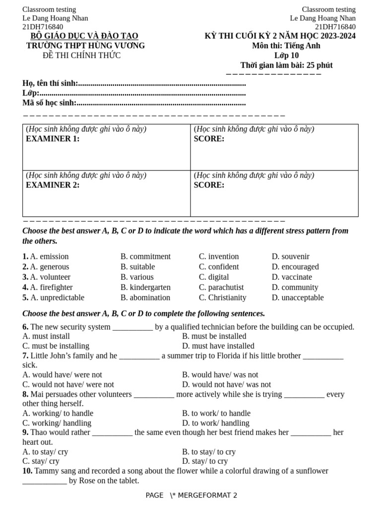 Đề Test Language | PDF