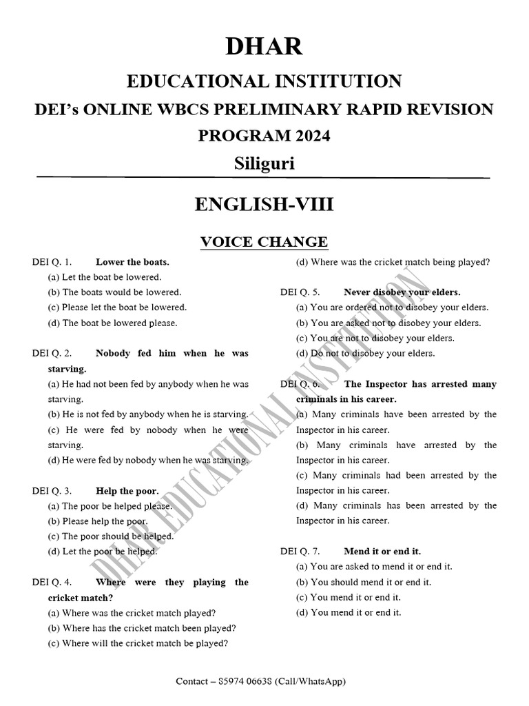 English-Viii (Voice Change Practice) | PDF