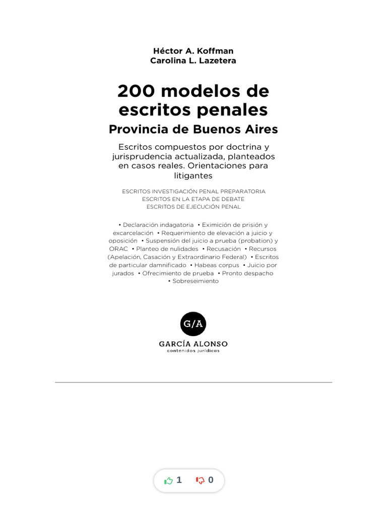 200 Modelos de Escritos Penales Provincia de Buenos Aires PDF Koffman Editorial Garcia Alonso ...