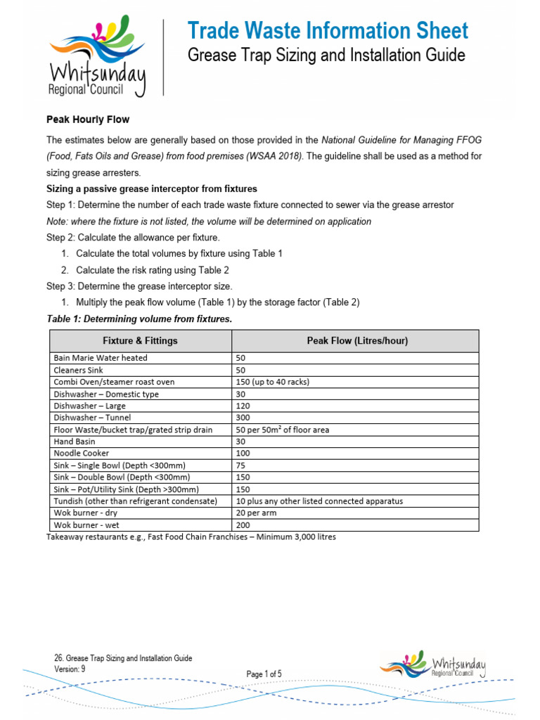 Grease Trap Sizing and Installation Guide V9 | PDF | Home | Cuisine