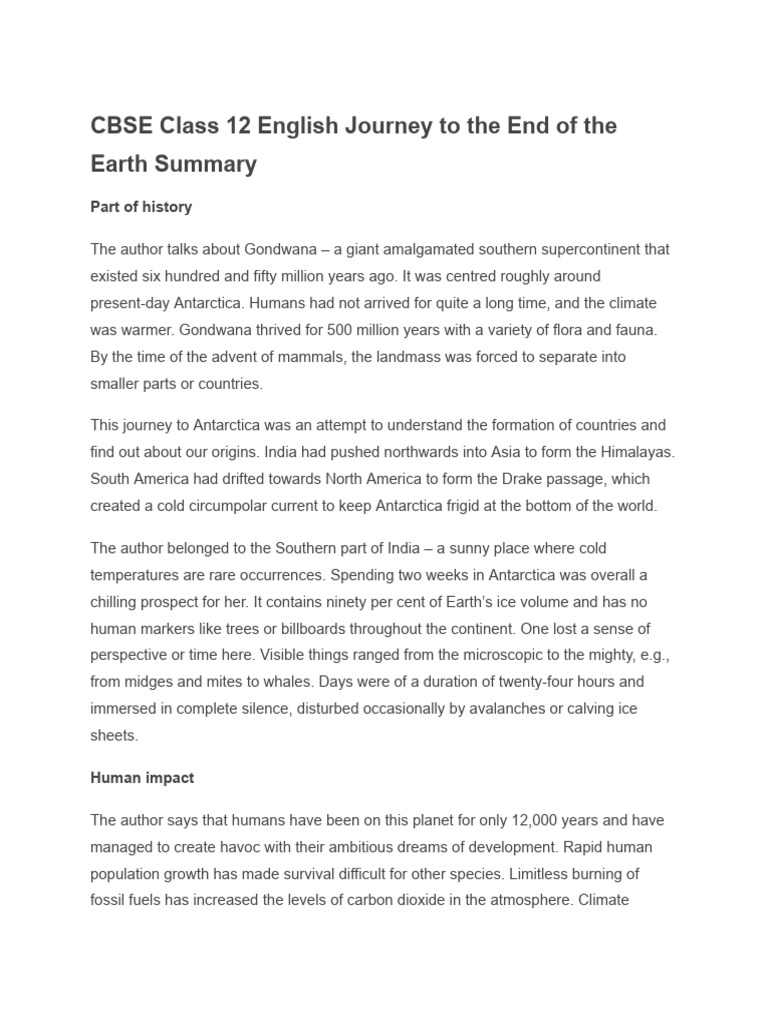 CBSE Class 12 English Journey To The End of The Earth Summary | PDF