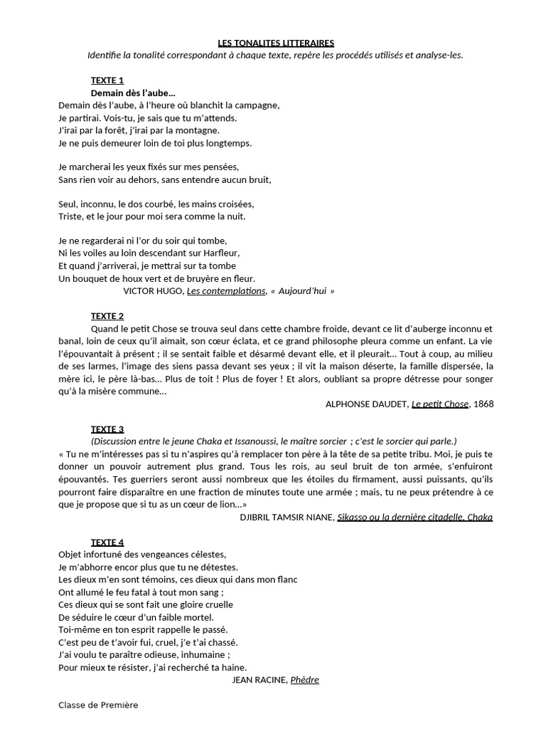 Textes-Supports Les Tonalites Litteraires | PDF