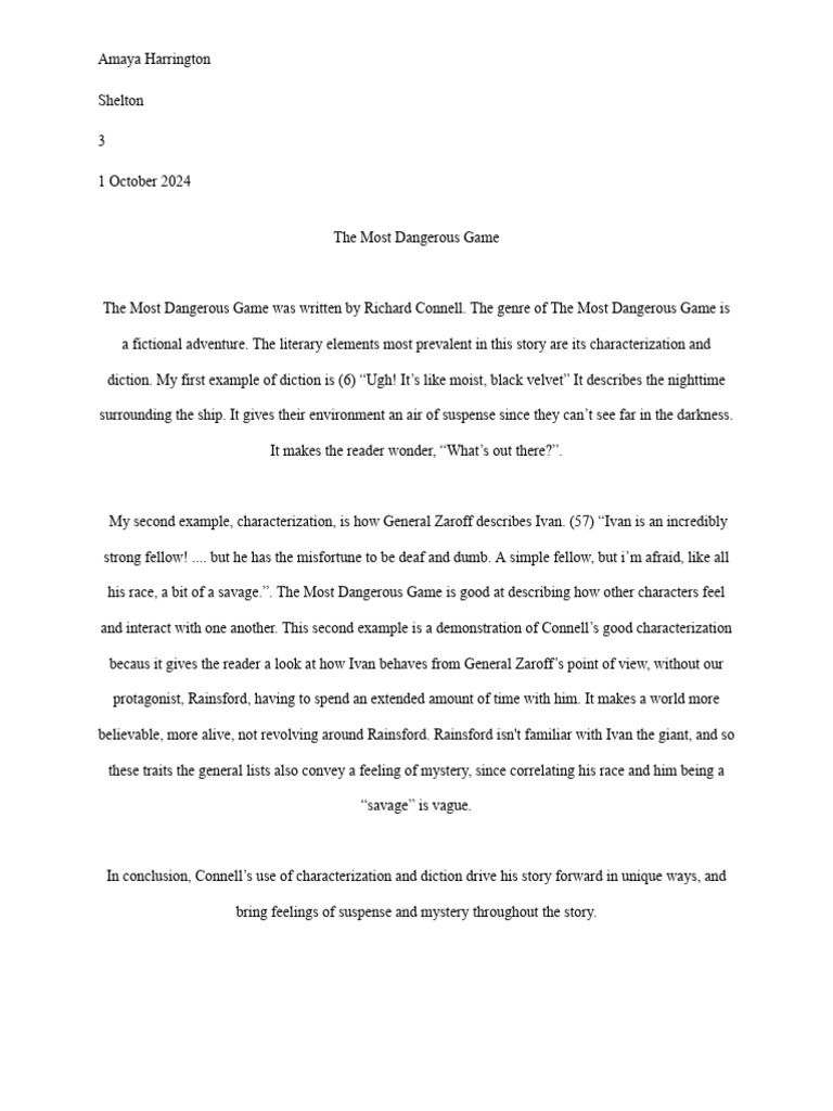 The Most Dangerous Game | PDF