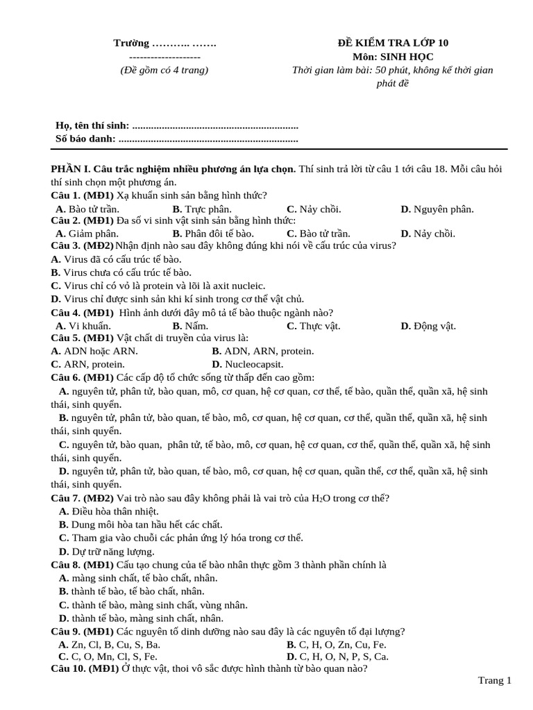 Sinh 10 - SINH HỌC VSV VÀ VIRUS | PDF