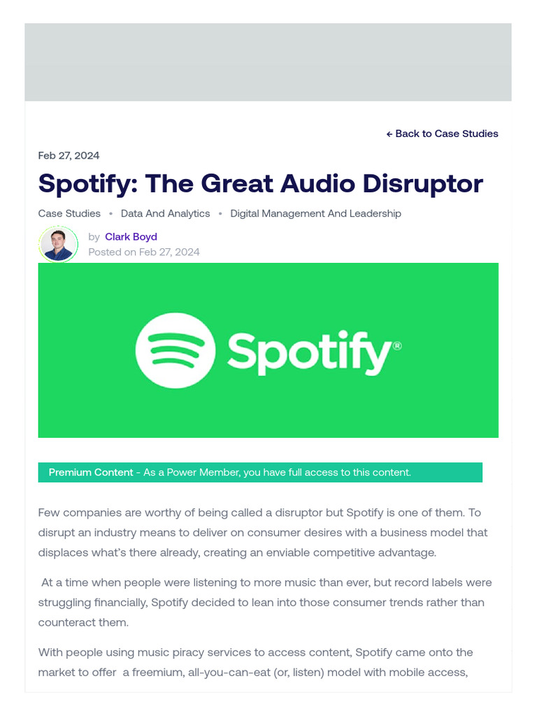 Spotify - The Great Audio Disruptor - Digital Marketing Institute | PDF